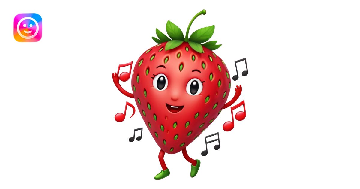 A Dancing strawberry with music notes around emoji | AI Emoji Generator