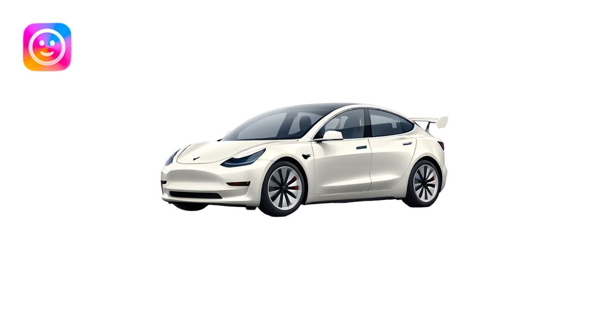 Tesla model 3 white. Icon. In a hurry emoji | AI Emoji Generator