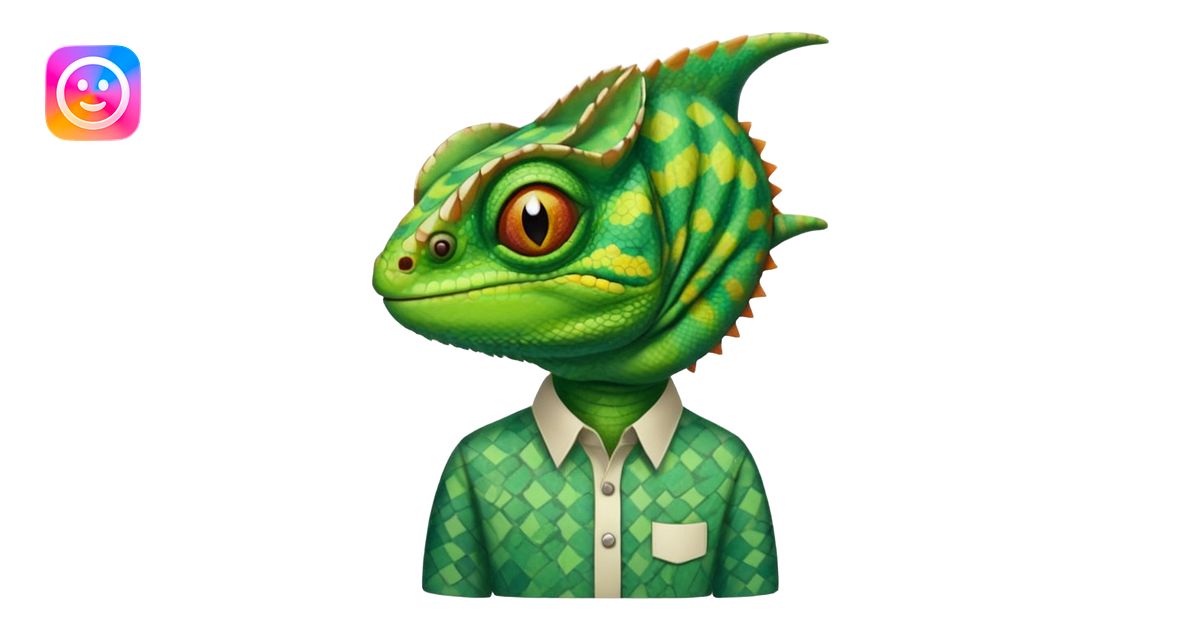 A chameleon with a shirt that says CELANS emoji | AI Emoji Generator