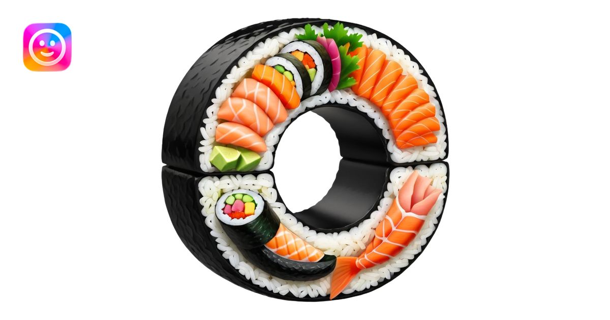 single round sushi maki cross-section, rice ring and colorful center ...