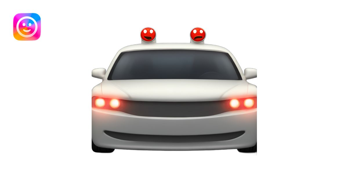 A cartoon car with angry eyes on the windshield and glowing red ...