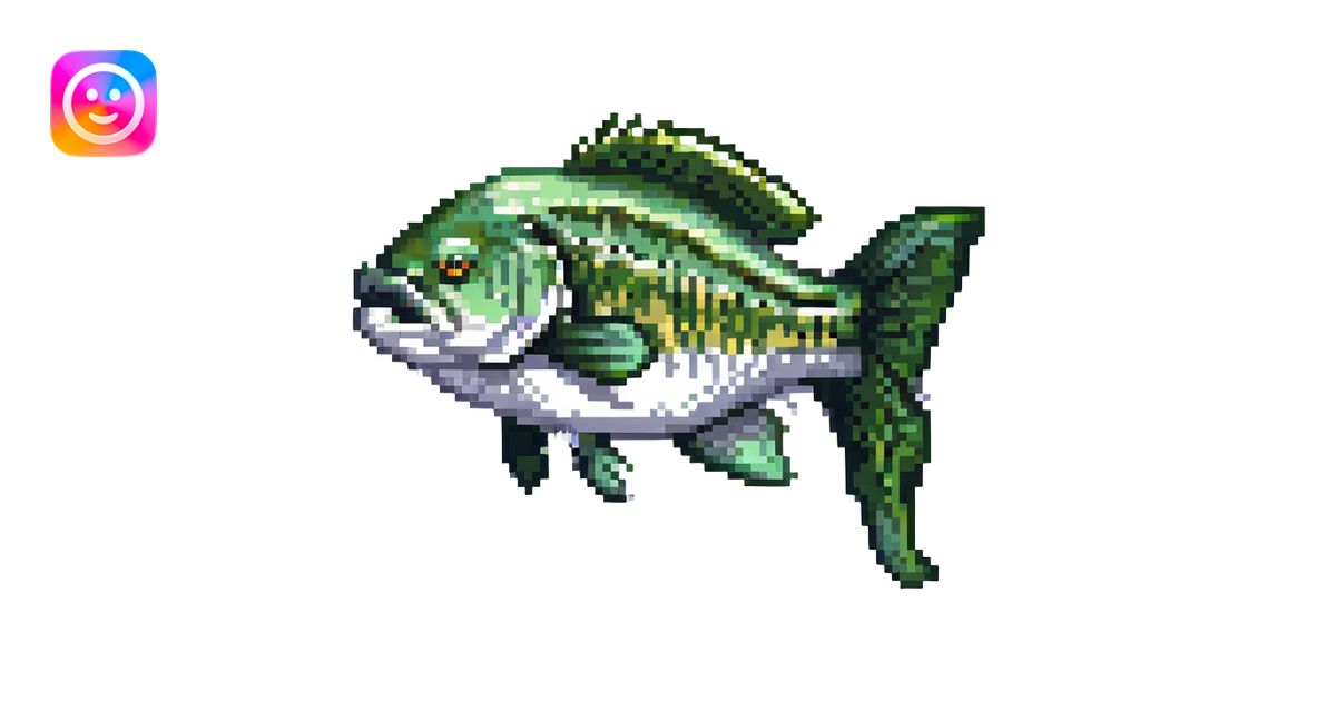 largemouth bass, pixel art, side view, green and white, retro video ...