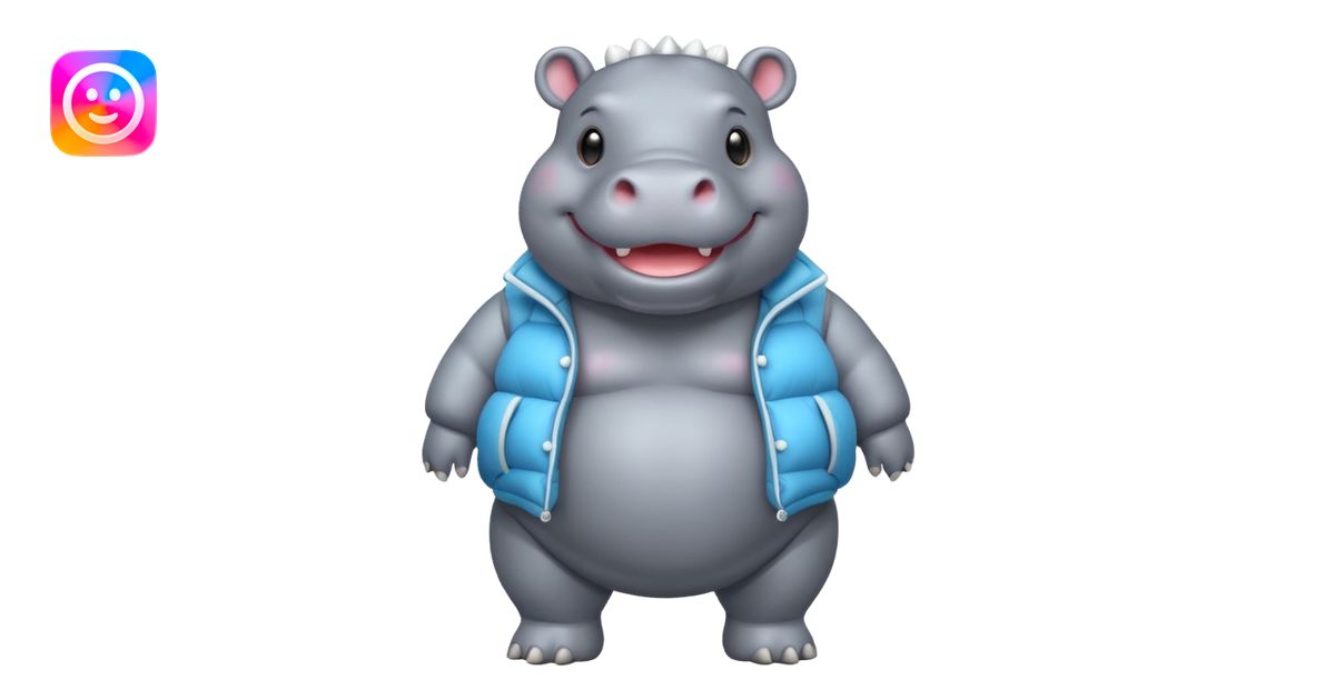 a full body of cute hippo with puffer emoji | AI Emoji Generator