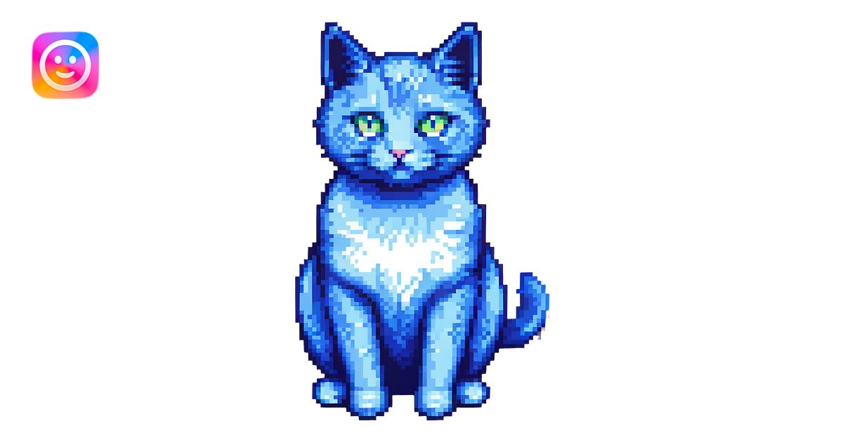 a blue cat sitting pixel art style illustration | AI Emoji Generator