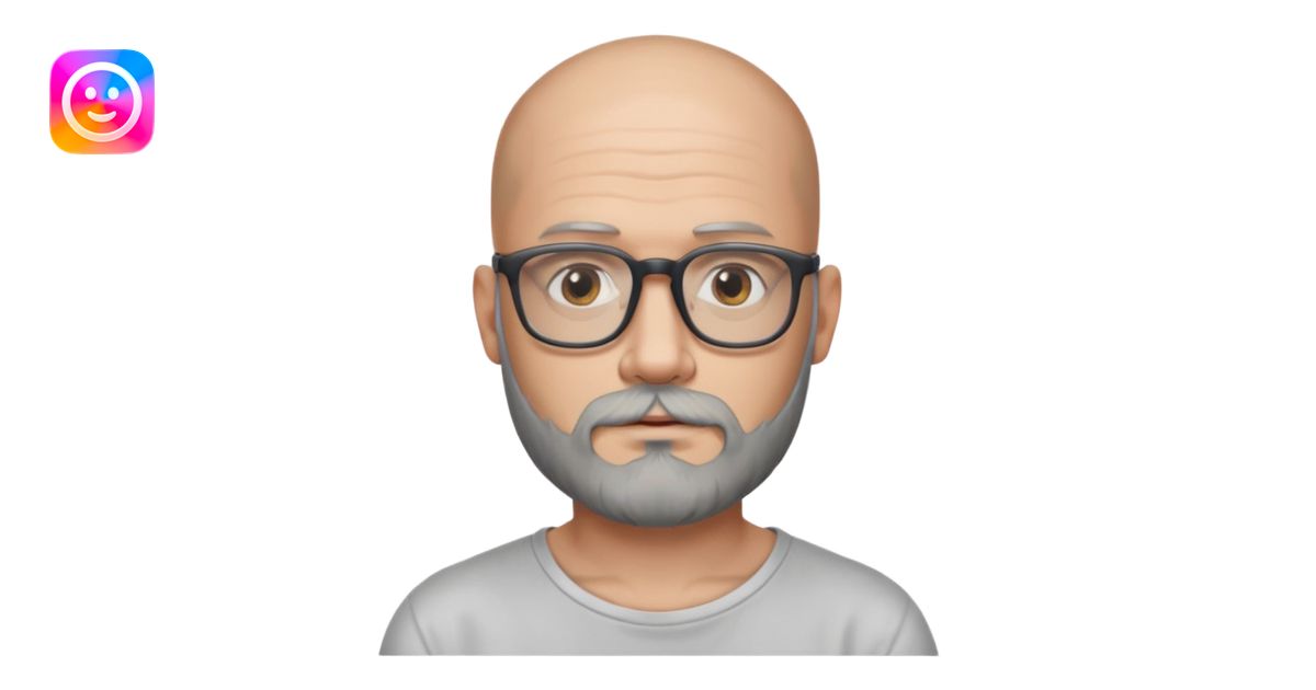 Bald man with salt and pepper beard and rectangle glasses and shoulder ...