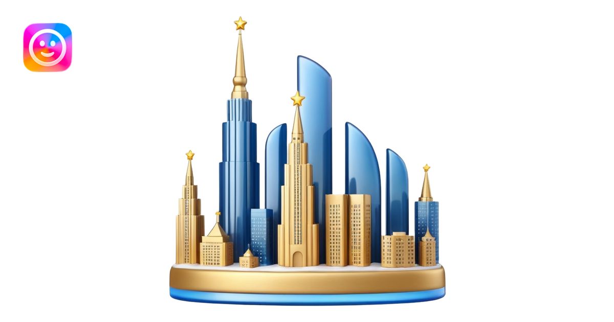 3D emoji of Moscow City business district skyline. A cluster of ...