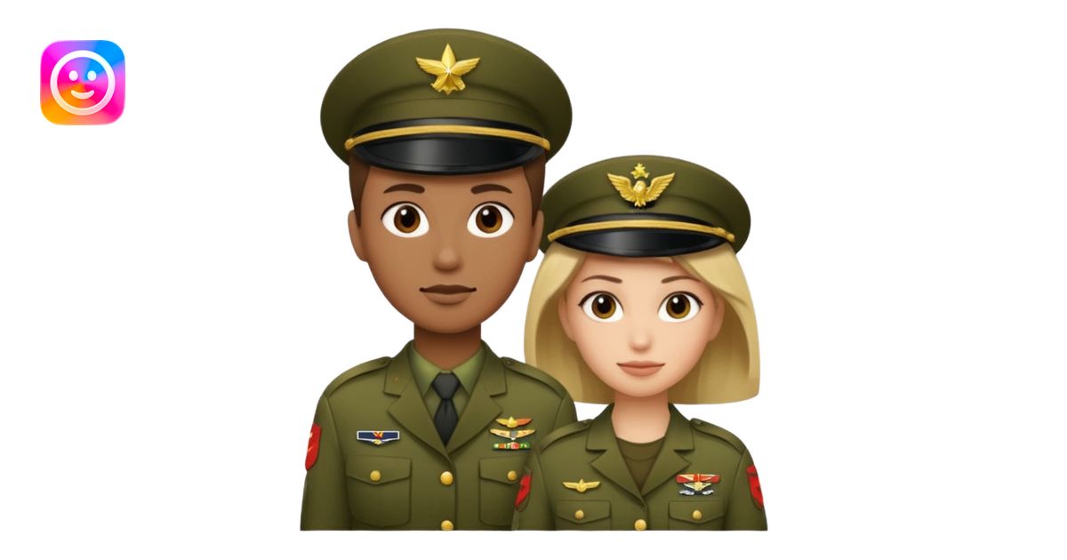 one emoji (female) wearing Army combat uniform and a second emoji (male ...