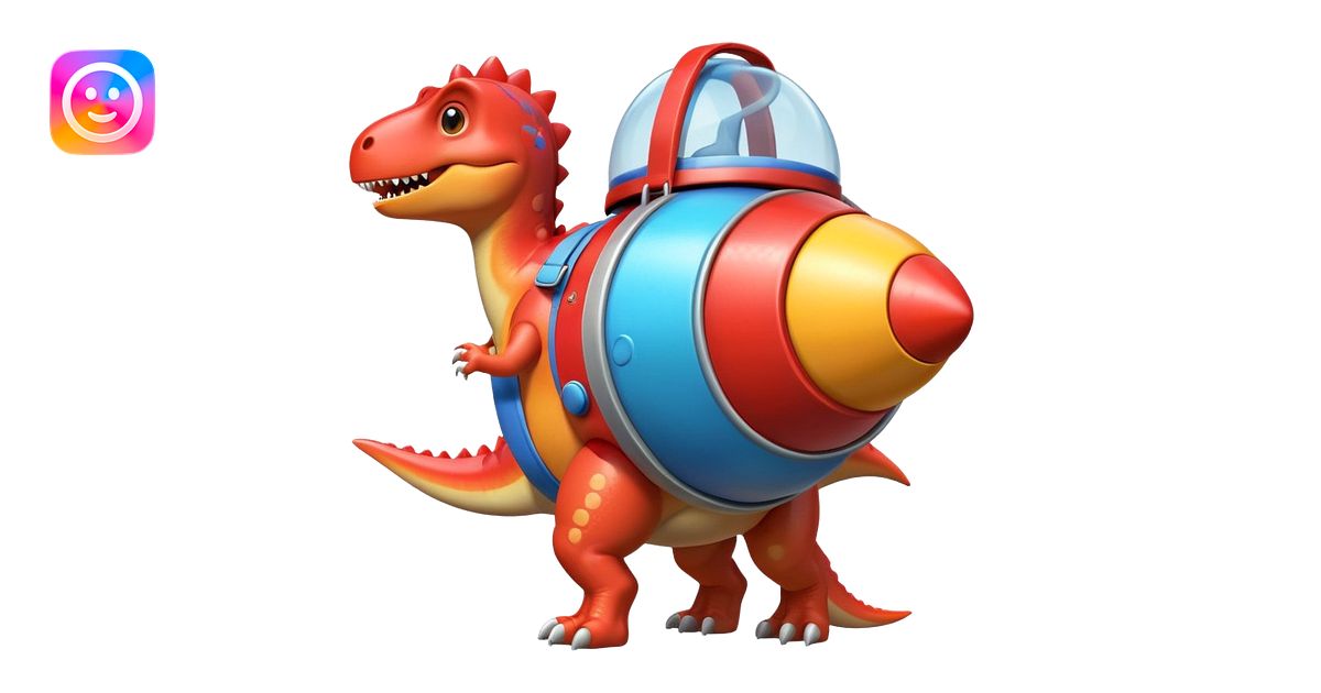 cute toy-like rocket-propelled dinosaur, rounded shapes, glossy texture ...