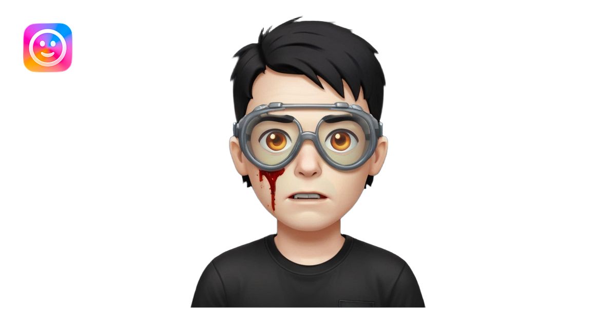 Zombie Emoji AppleIOS Style, lowfade Black Hair, Skin Goggles on right slide of The Head, and ...