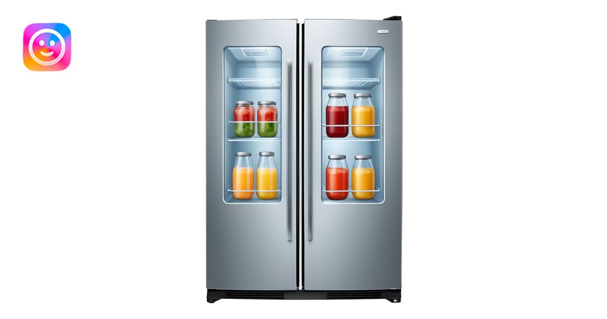 A refrigerator with a transparent front glass divided into three ...