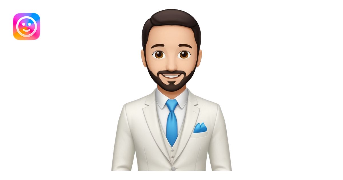 AJ McLean with white suit, dark brown hair emoji | AI Emoji Generator