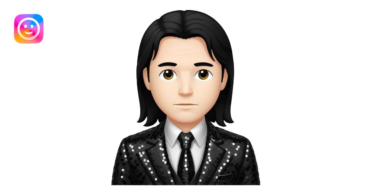 Charles Lee Ray with long black hair, dark suit sequin suit emoji | AI ...