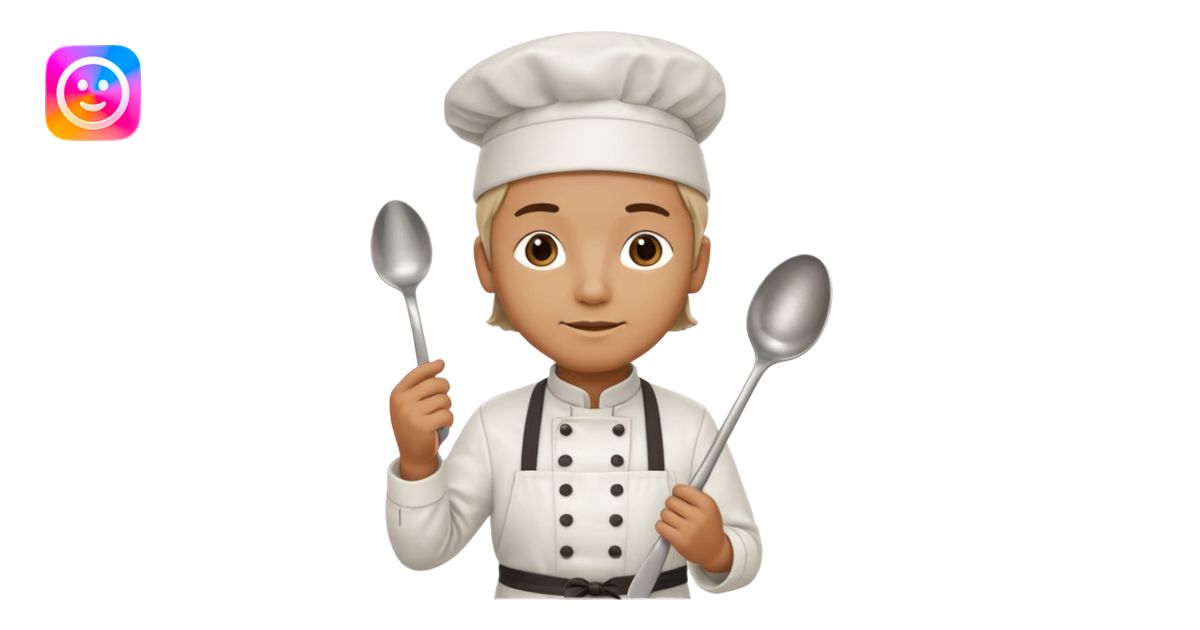 chef emoji, chef hat, apron, holding a spoon emoji | AI Emoji Generator