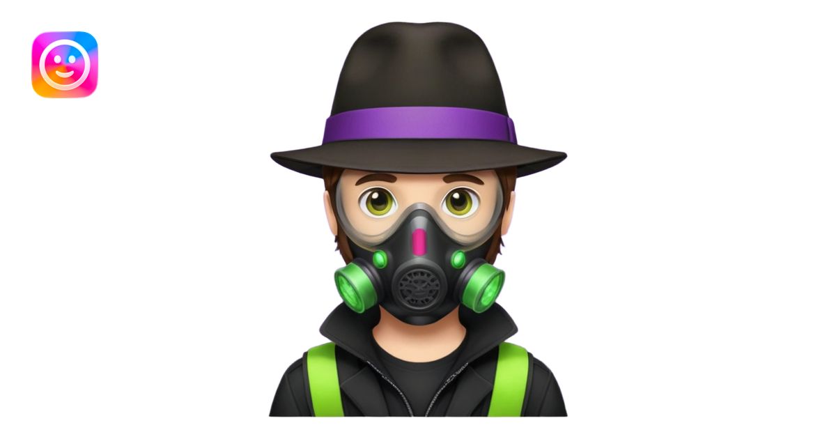 Male Hacker with a fedora with brown hair wearing a gasmask. Color ...