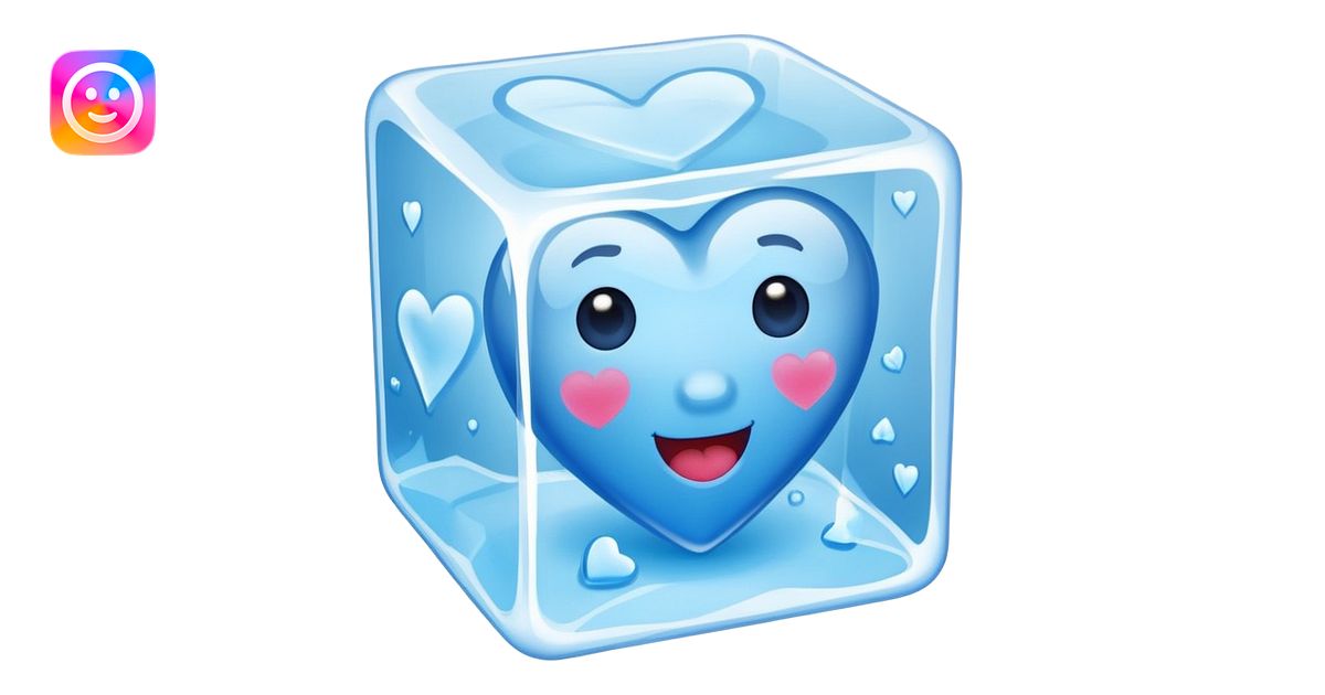 Ice cube with a flat mouthblue heart made of ice, inside an ice cube ...