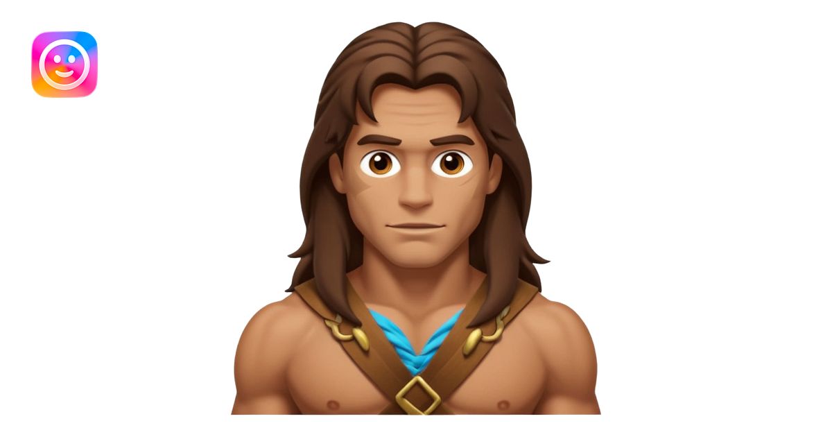 Tarzan with long brown hair, brown loincloth emoji | AI Emoji Generator