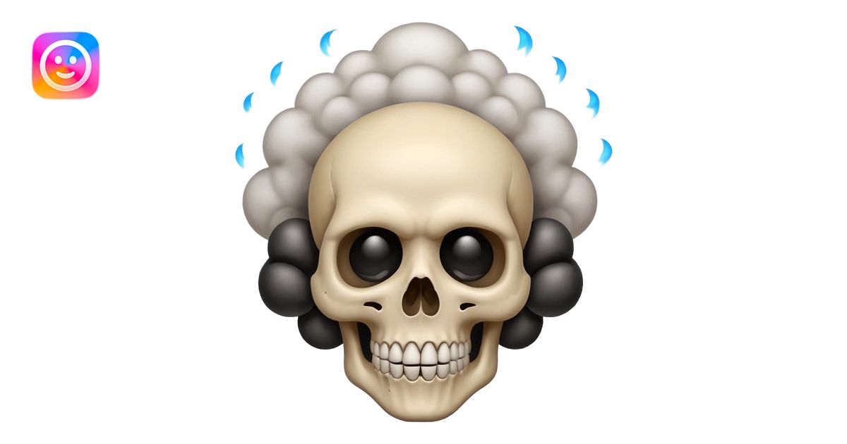 Make a skull emoji whose head is blasted off and smoke is coming from ...