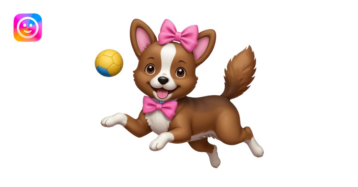 girly dog with a pink bow jumping in the air to catch a ball emoji | AI ...