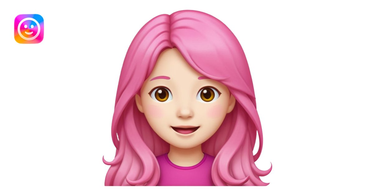 wonyoung as an apple-style emoji, cheerful expression, long hair, pink ...