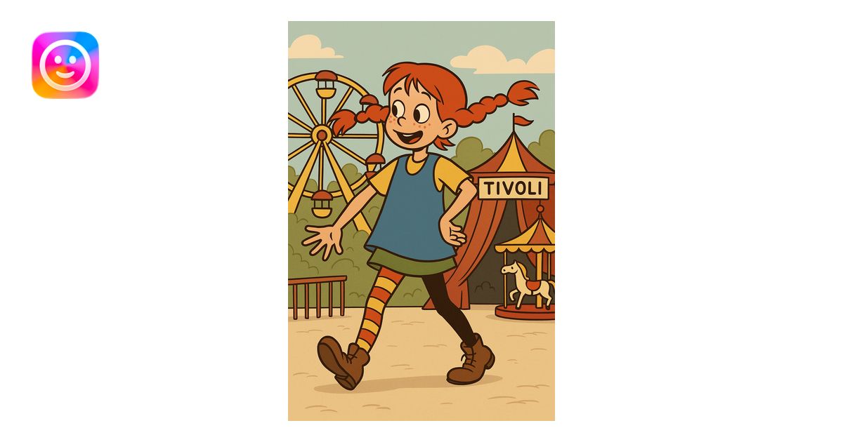 Pippi Longstocking Pippi går på tivoli illustration | AI Emoji Generator