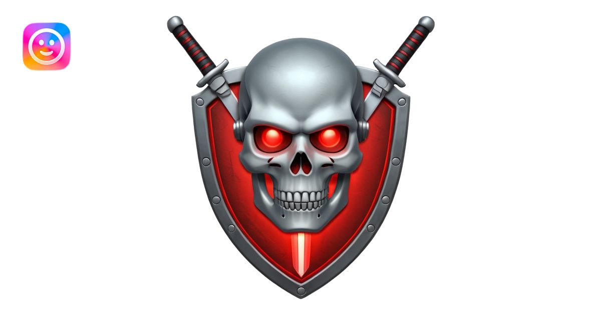 Sci-fi shield badge, terminator style skull, glowing red eyes, crossed ...