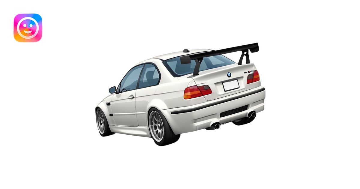 A white BMW M3 E46, seen from behind at a certain angle, is drifting ...