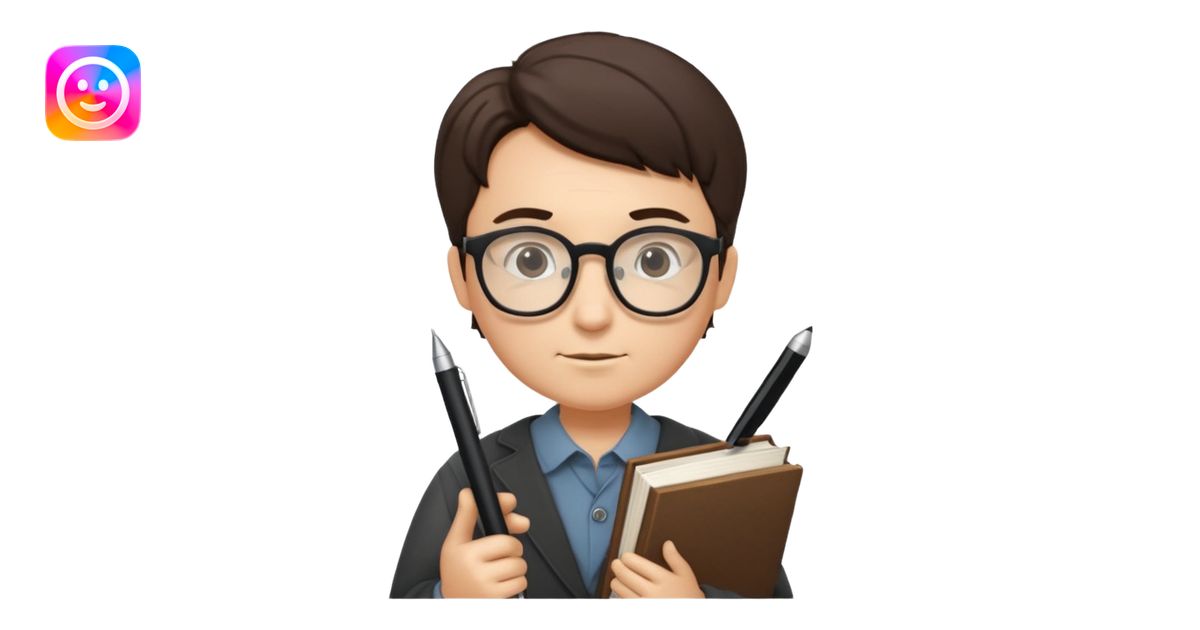 writer holding big pen in hand and closed book in other hand, wearing ...