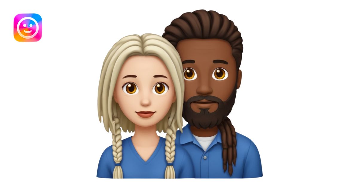 Couple emoji white with man with beard, dark complexion female with mid ...