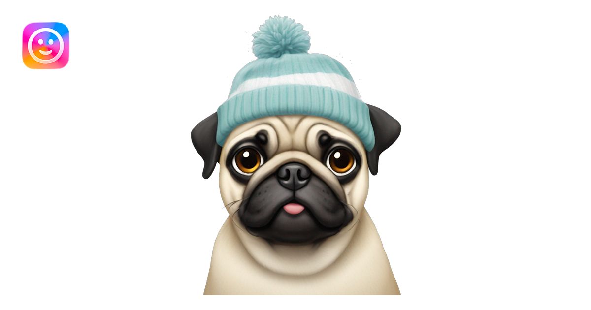 Pug with a penguin hat/beanie emoji | AI Emoji Generator