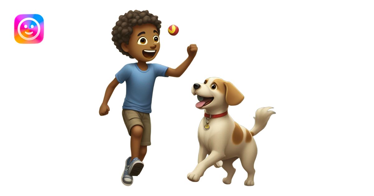 boy playing outside with dog emoji | AI Emoji Generator