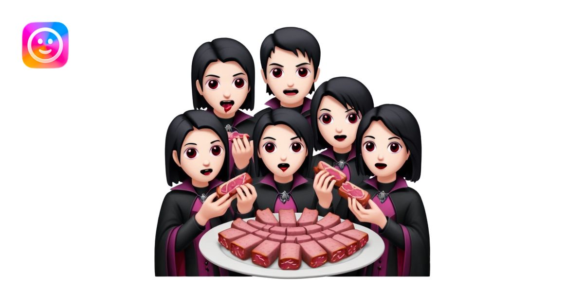 goth vampires eating a SPAM meat dinner emoji | AI Emoji Generator