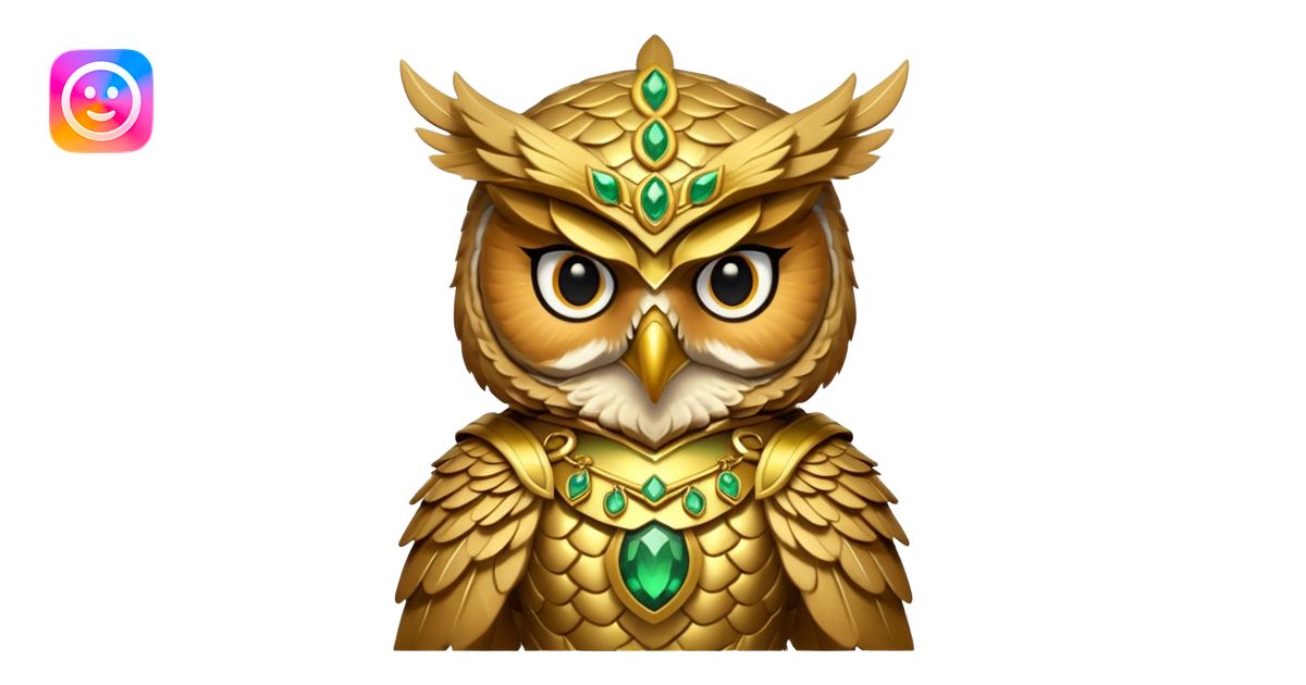 owl warrior wearing golden armor embedded with emerald jewels emoji ...