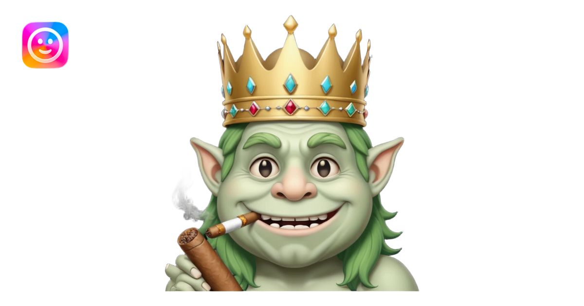 Troll face meme smoking a cigar and wearing a crown emoji | AI Emoji ...