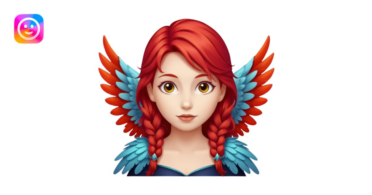 Hada, roja, con alas y unas carita mágica emoji | AI Emoji Generator