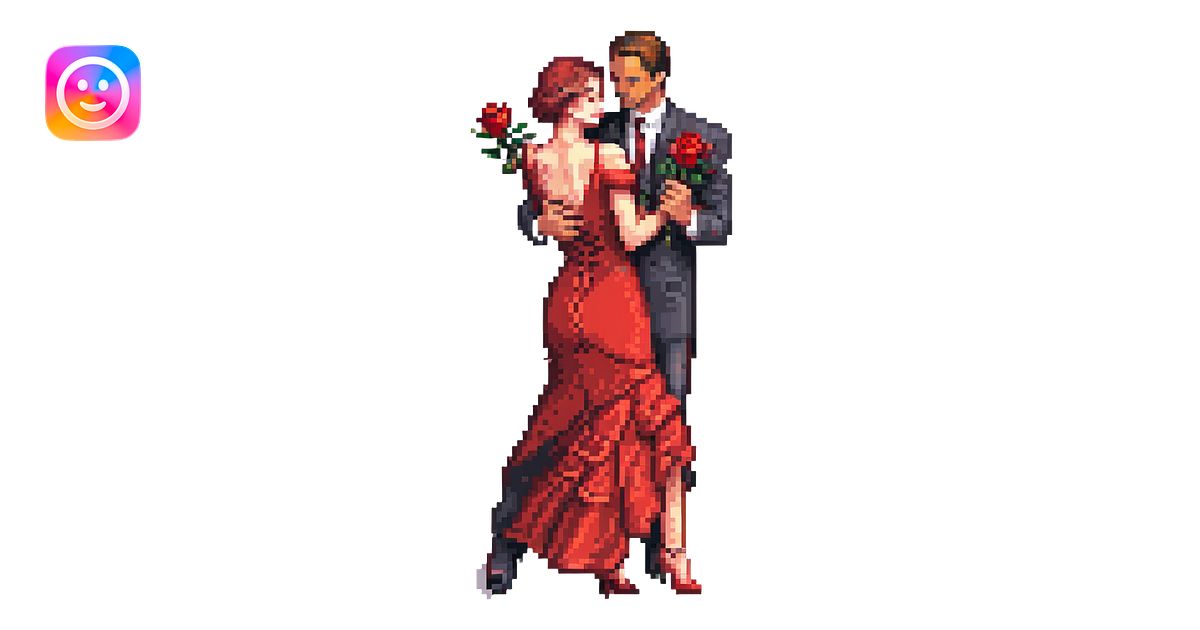 pixel art of a cute couple dancing Spanish tango, man in black suit ...