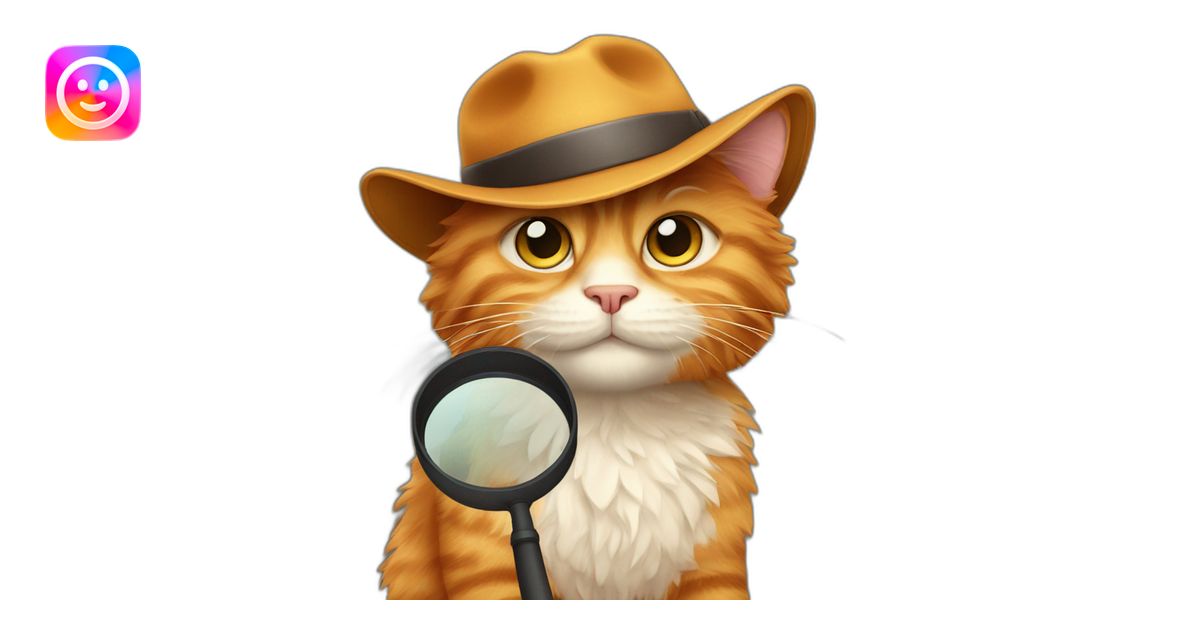 Fluffy ginger cat with a detective's hat and magnifying glass emoji ...