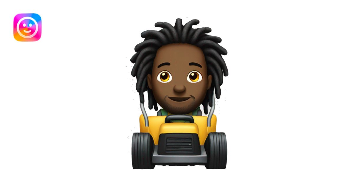Black man with dreads on lawn mover emoji | AI Emoji Generator
