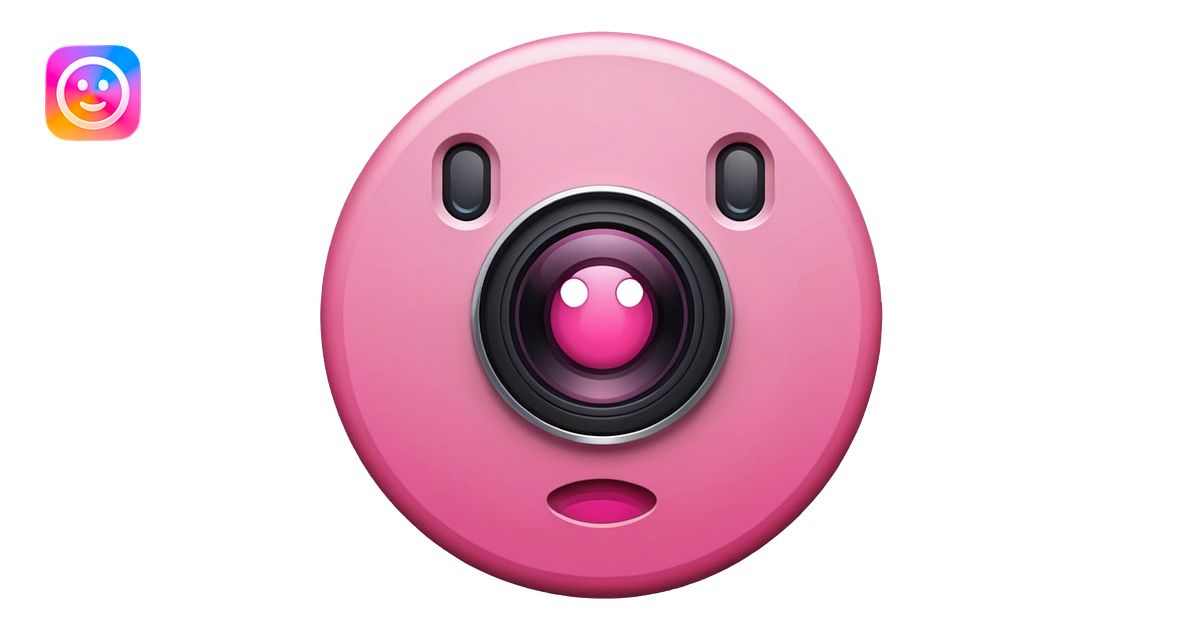 A round camera lens, apple emoji style, minimalist, with highlights, pink, no faces, no smileys ...
