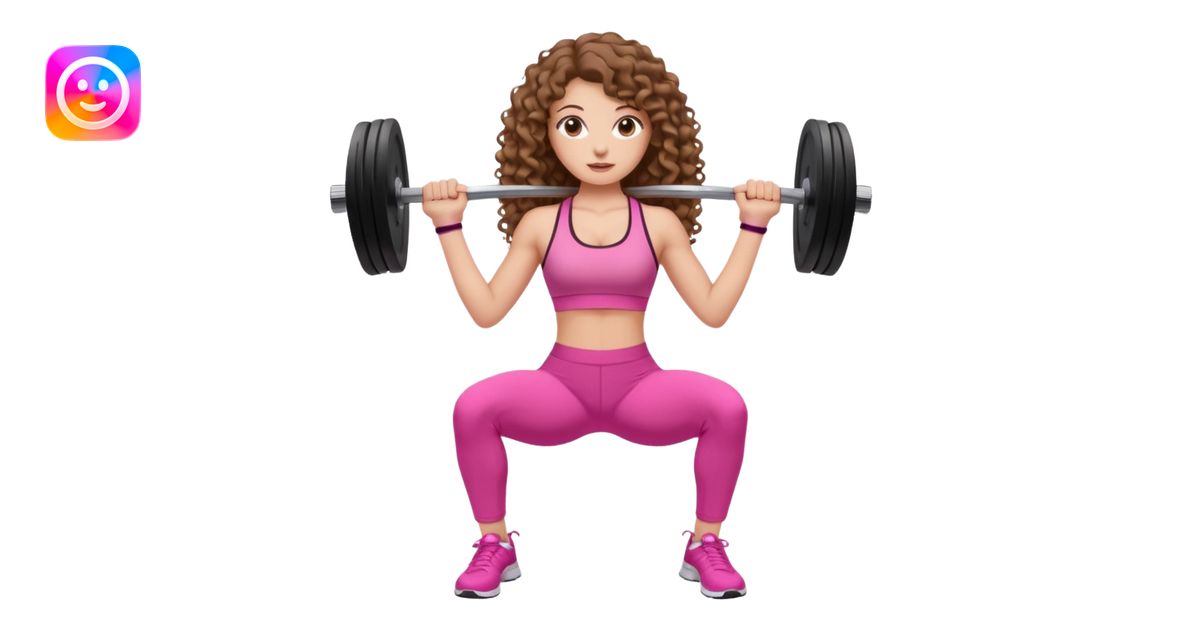 pale white girl with long brown curly hair weight training pink emoji ...