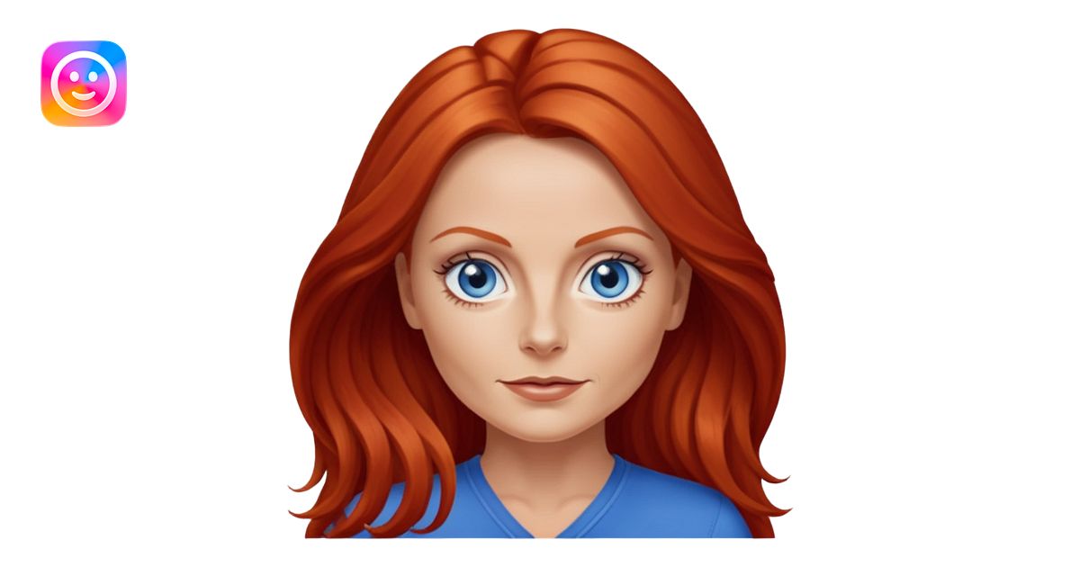 Geri Halliwell with blue eyes, long red hair emoji | AI Emoji Generator