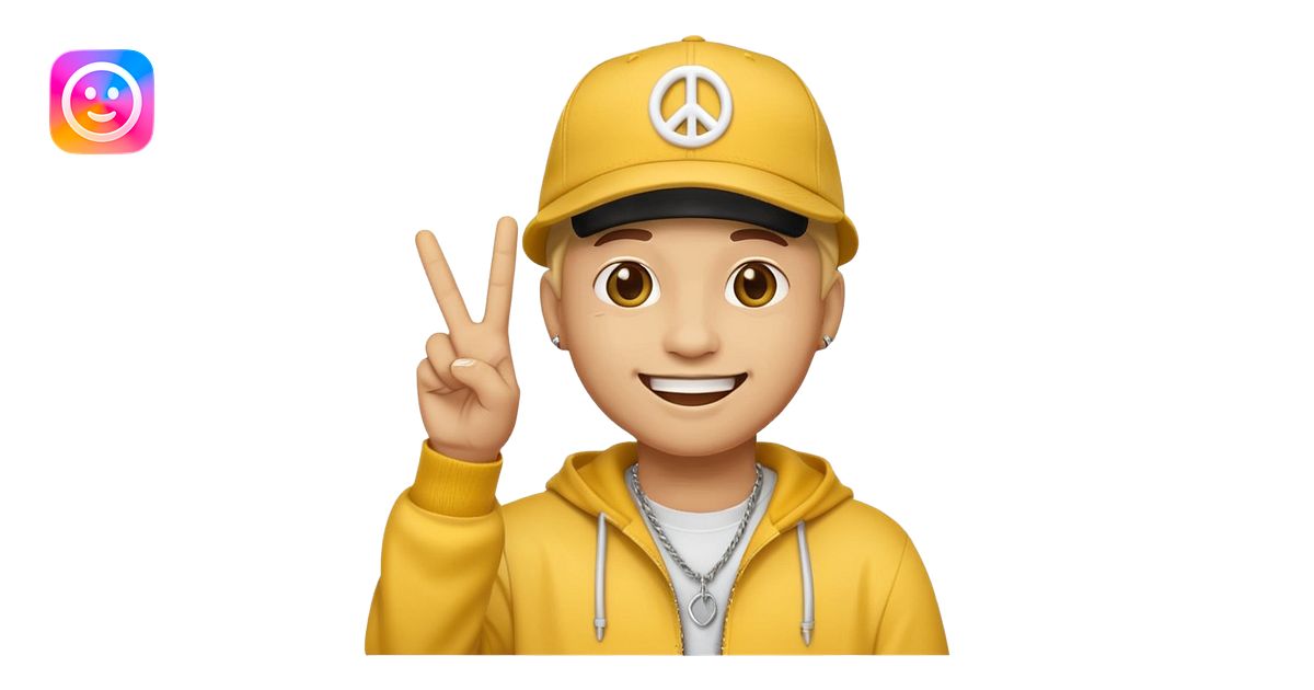 rapper emoji throwing up peace sign, wearing a cap emoji | AI Emoji ...
