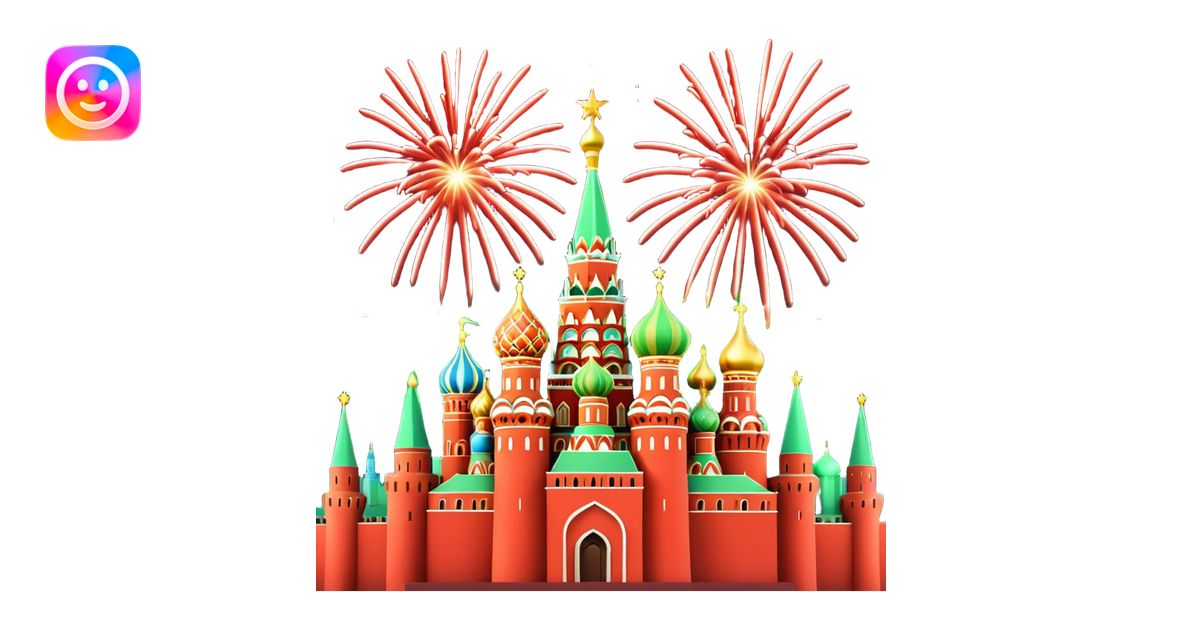 Apple style 3D emoji of New Year fireworks over Moscow. Vibrant multi ...