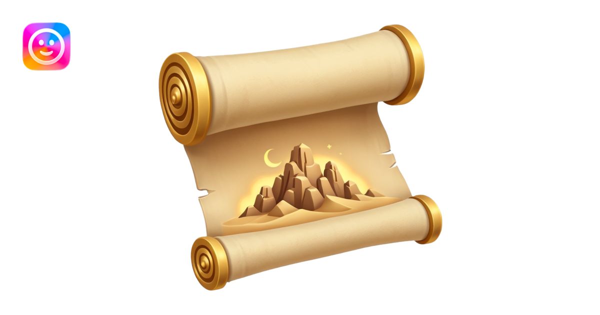 desert magic scroll object icon, ancient parchment with glowing sand ...