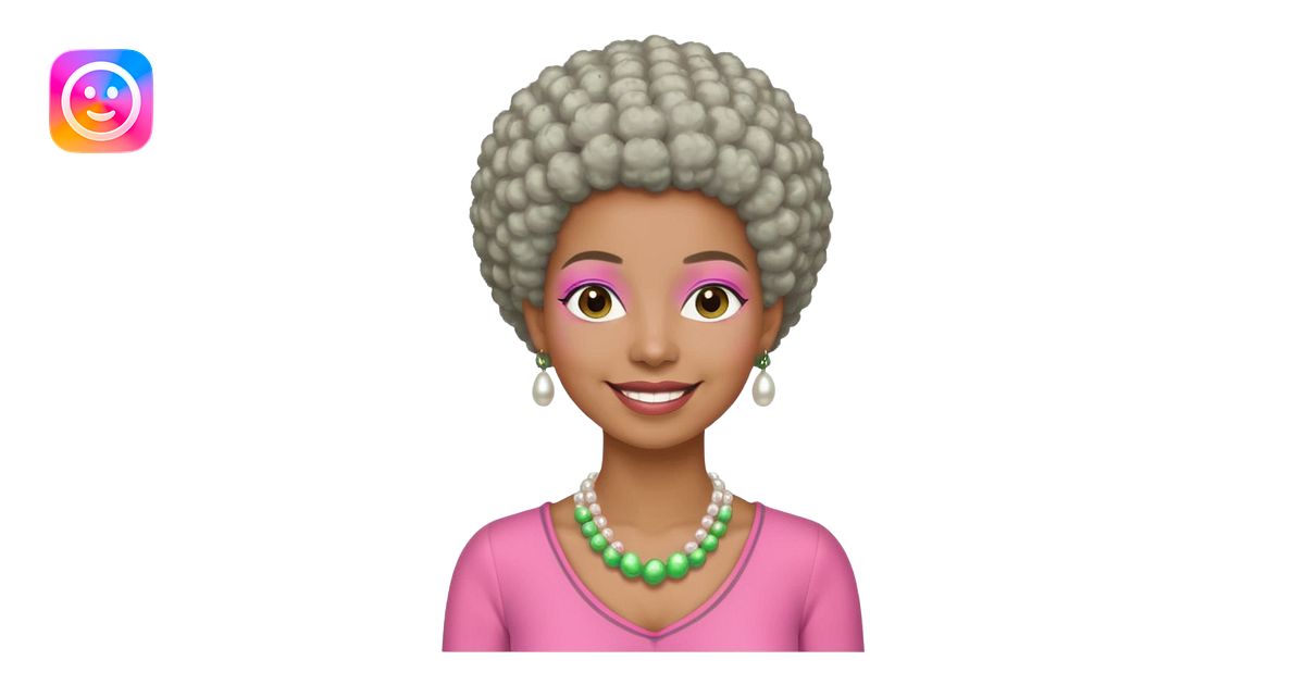 Brown woman with very short gray Afro wearing pink and green outfit and ...