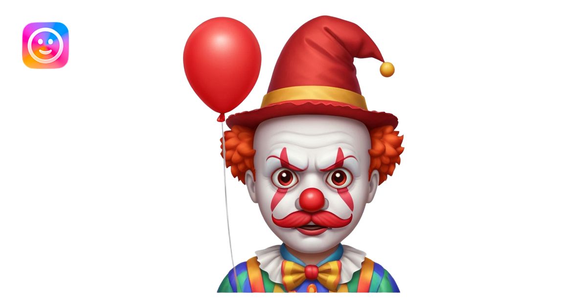 Angry clown — furrowed brow, mustache, tiny hat, hold red balloon emoji ...