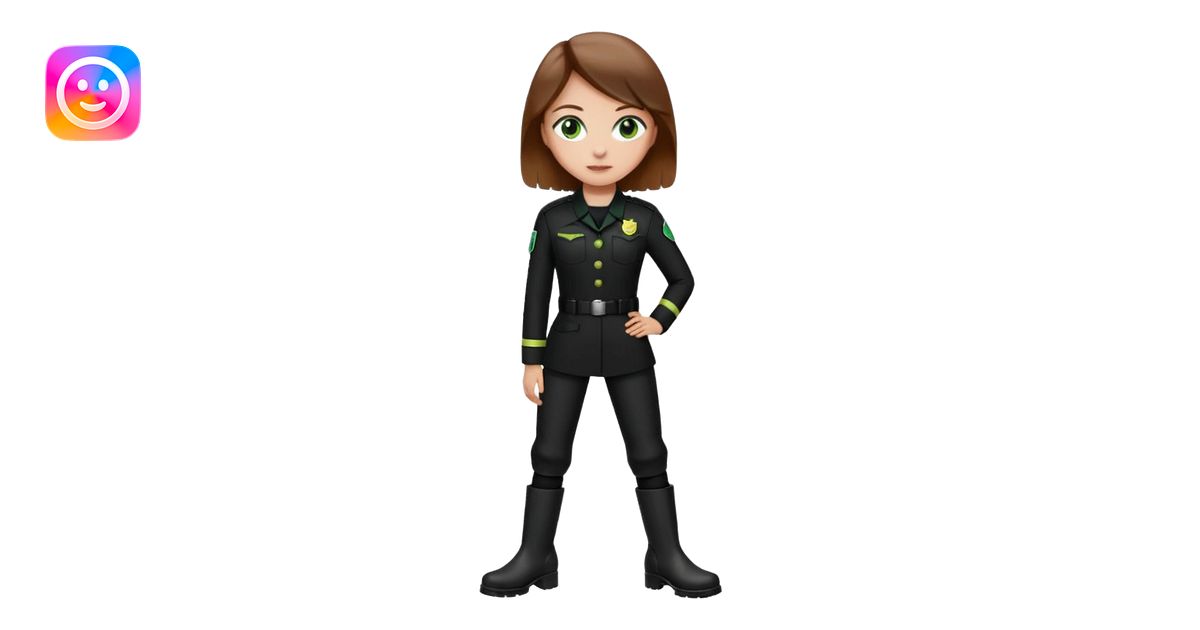 Create Dominatrix in total black uniform ,green eyes,brown hair and ...