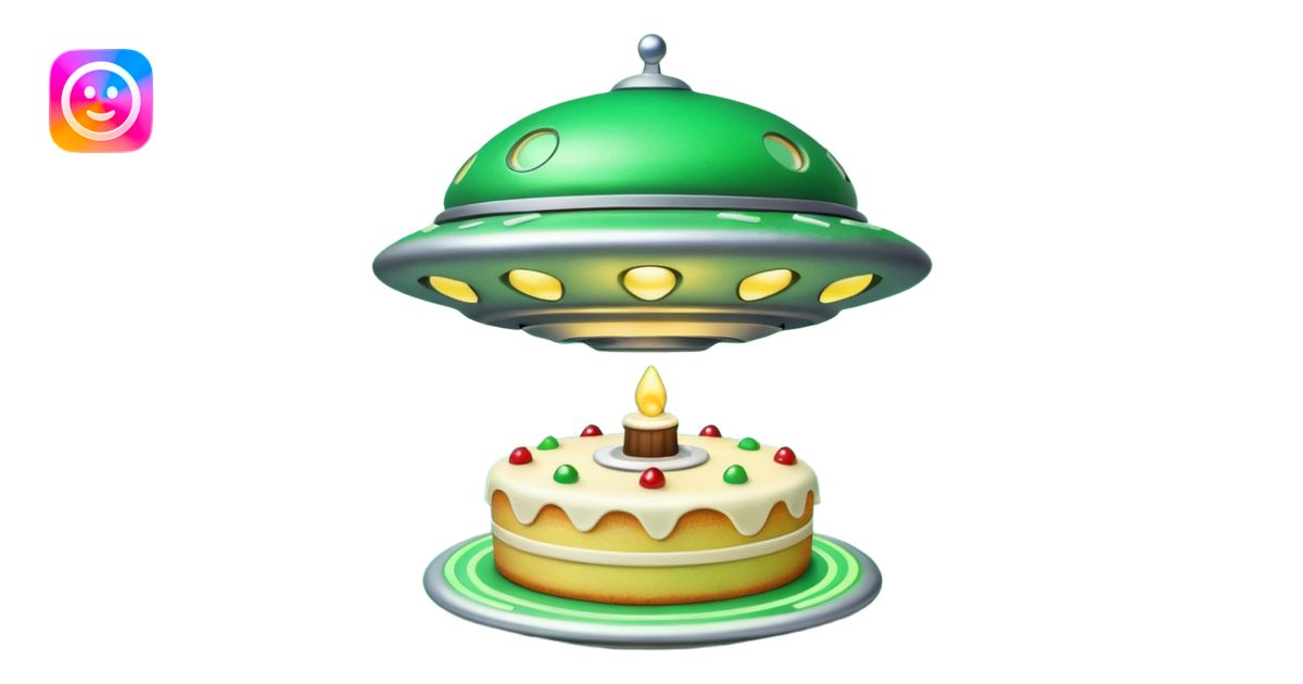 big ufo flying and stealing in a green light small cake emoji | AI ...