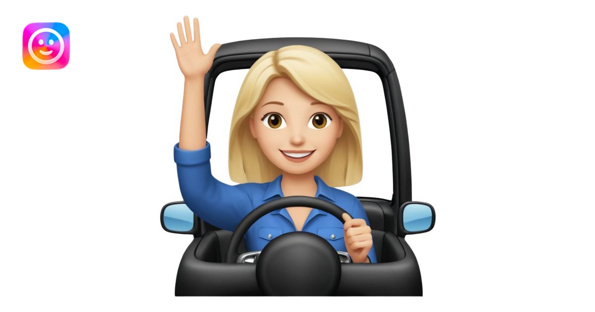 blonde woman driving car. one hand up Happy face confidence emoji | AI ...