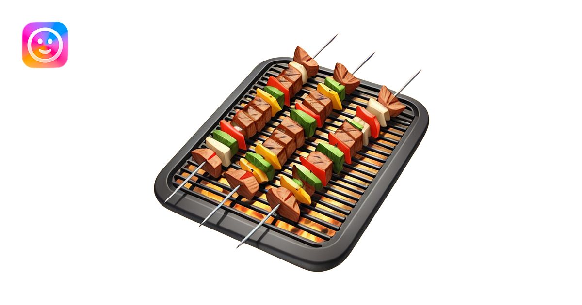 grilled shish kebab object icon, meat skewers with grill marks, 3D ...