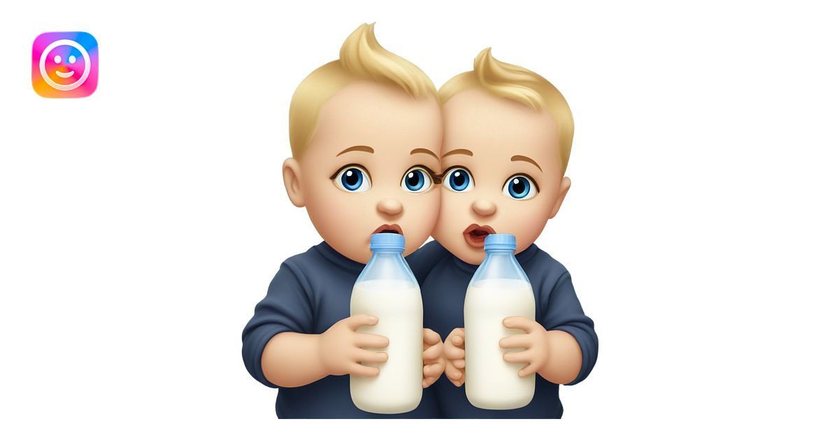 Two fat blue eyed baby twins drinking milk and doing duck lips emoji ...